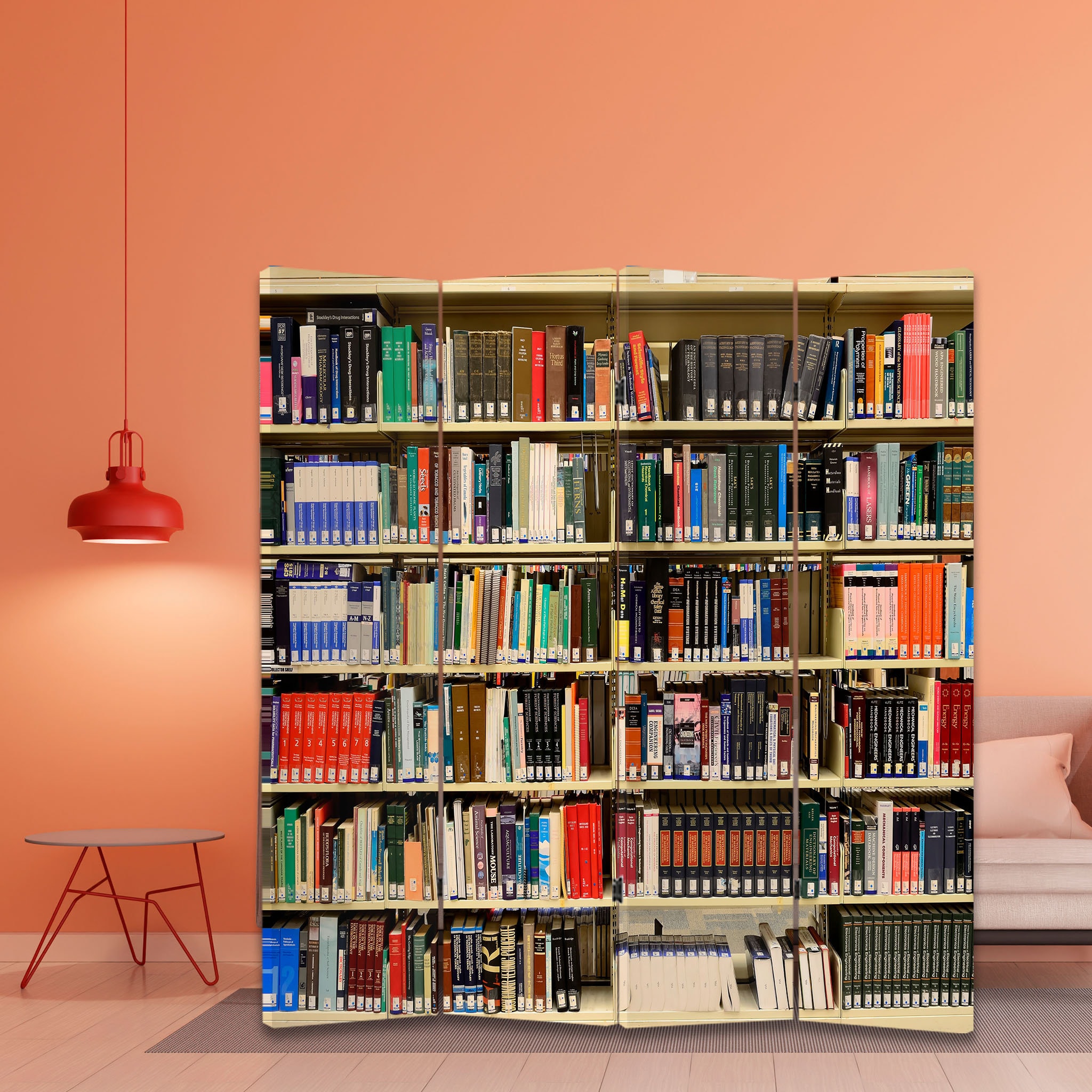 Bookshelf Screen Print Library Room Divider Old Art Décor Free Standing ...