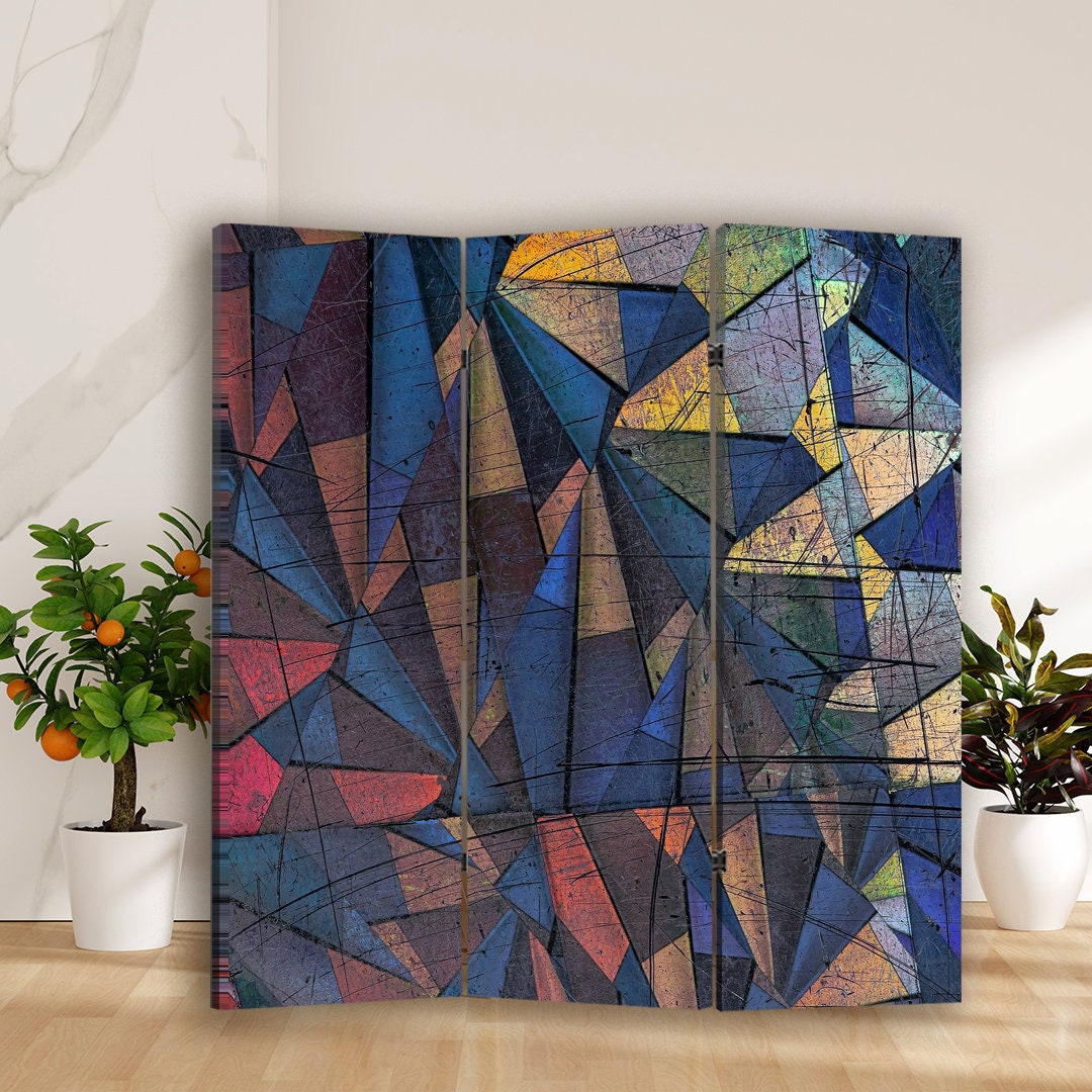 Geometric Abstraction Screen Mosaic Room Art Dividers Free Standing ...