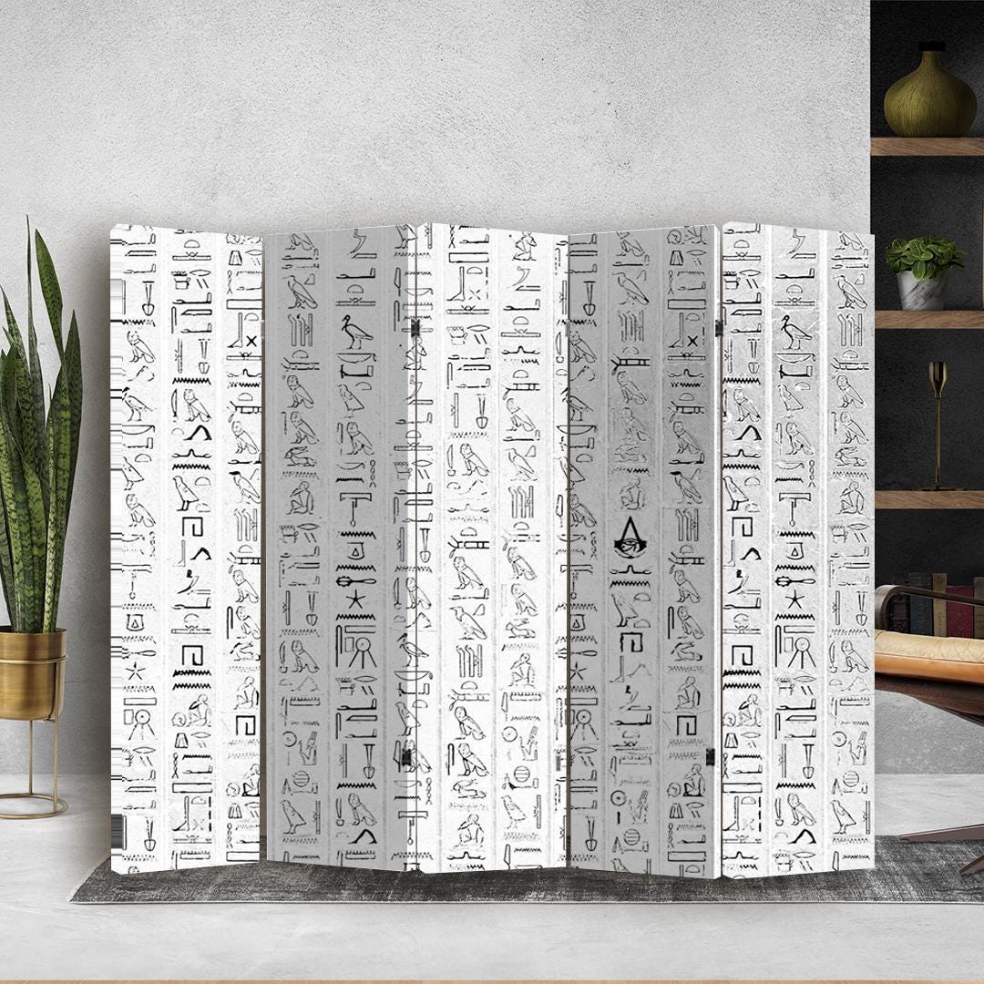 Hieroglyphs Screen Print Canvas Black White Divider Freestanding ...