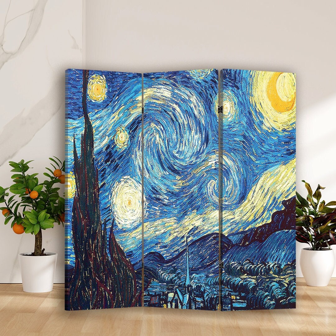 Starry Night Print Canvas Room Divider Vincent Van Gogh Art Decor ...