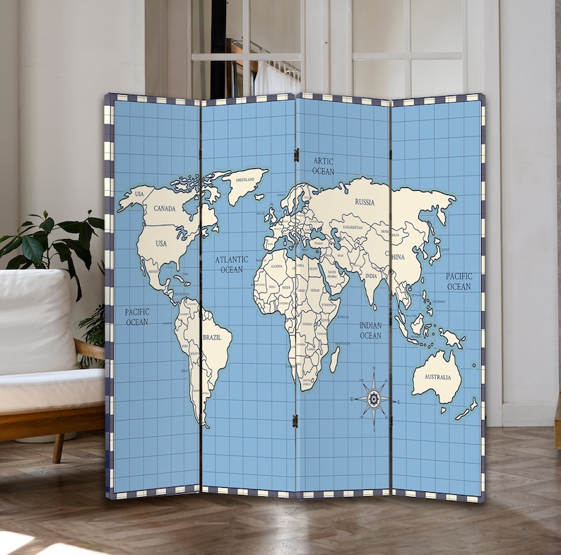 World Map Prints Canvas Room Divider National Geographic Decor Screen ...