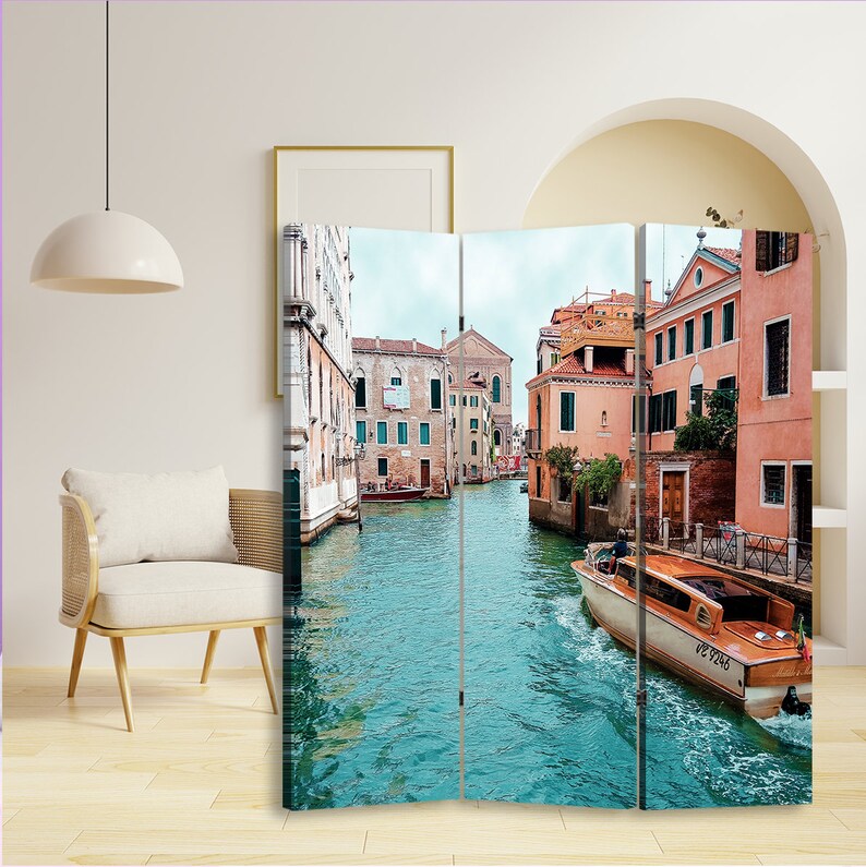 Venice Prints Canvas Room Divider Waterway Italy Art Screen Travel ...