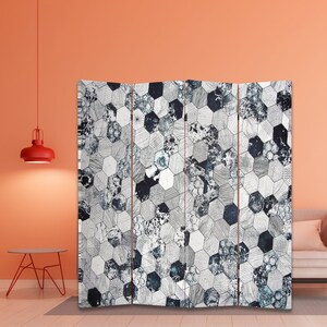 Gray Hexagon Screen Room Divider Panel Geometric Abstract Modern ...