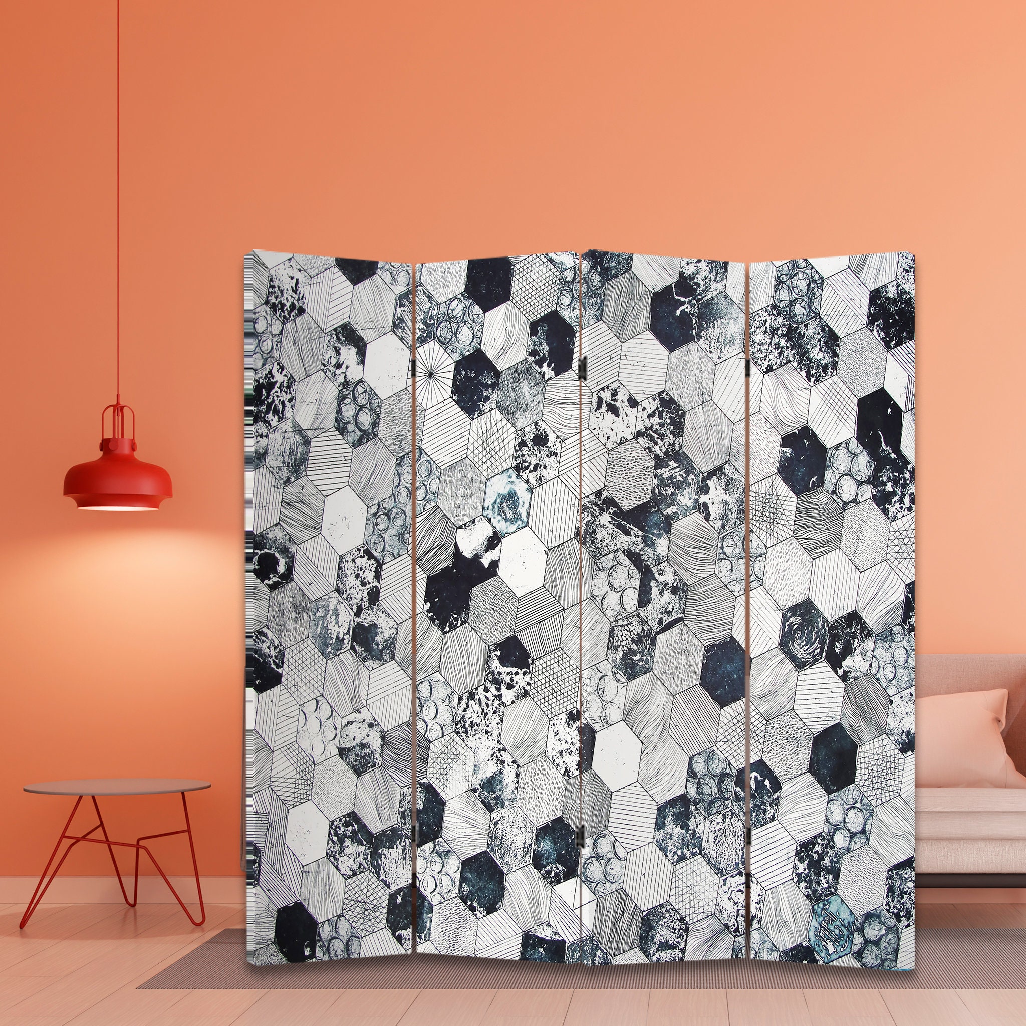 Gray Hexagon Screen Room Divider Panel Geometric Abstract Modern ...