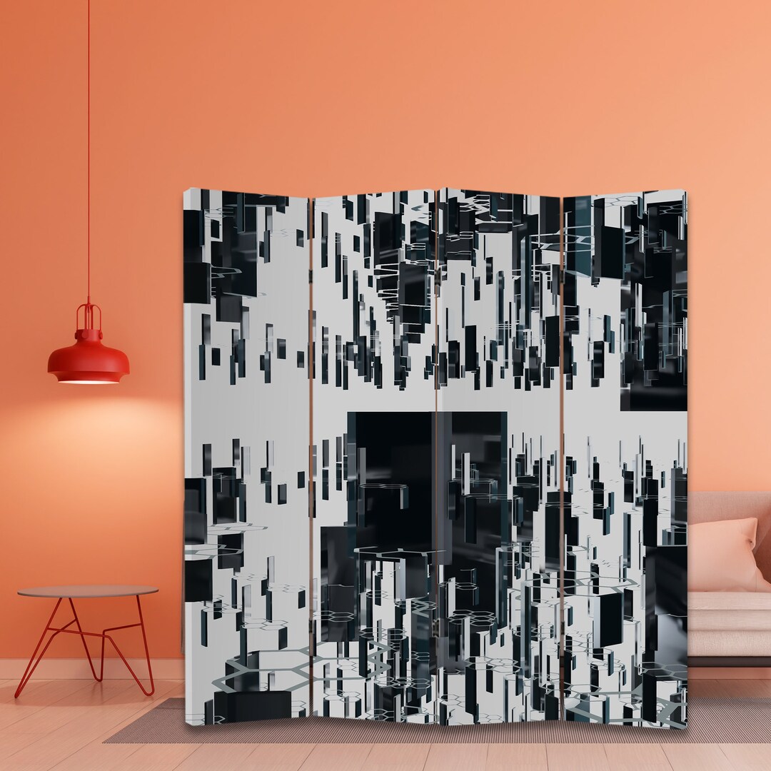 Room Dividers Abstract Hexagon Screen Print Canvas Floor Divider Panels ...