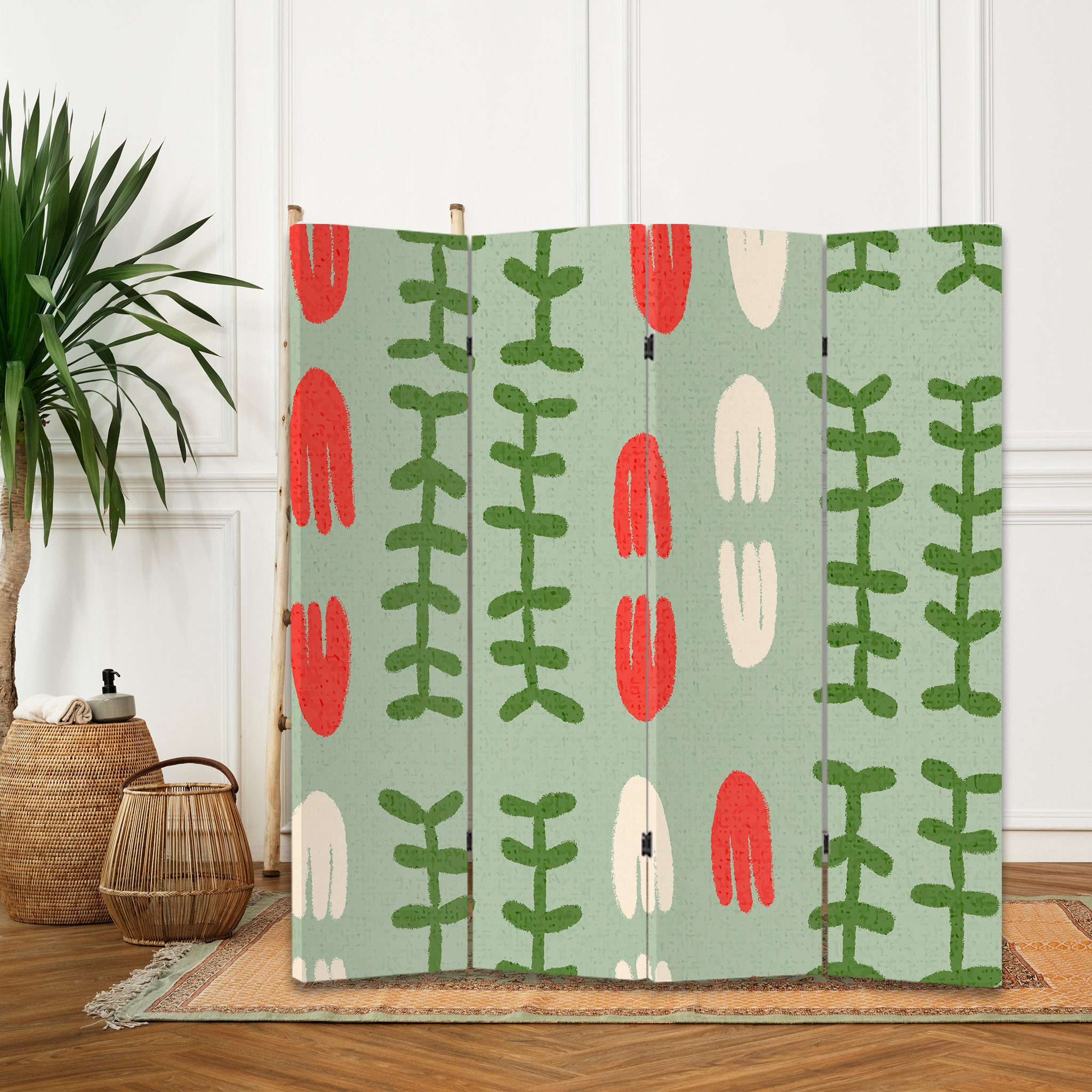 Floral Pattern Room Divider Abstract Screen Ethnic Decor Living Room ...