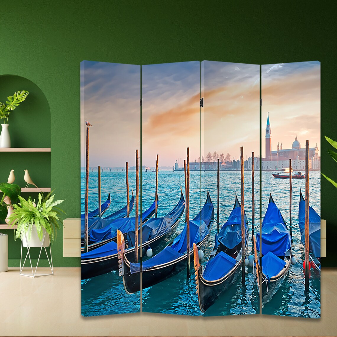 Gondolas Print Canvas Room Divider Venice Screen Seacoast Art Folding ...