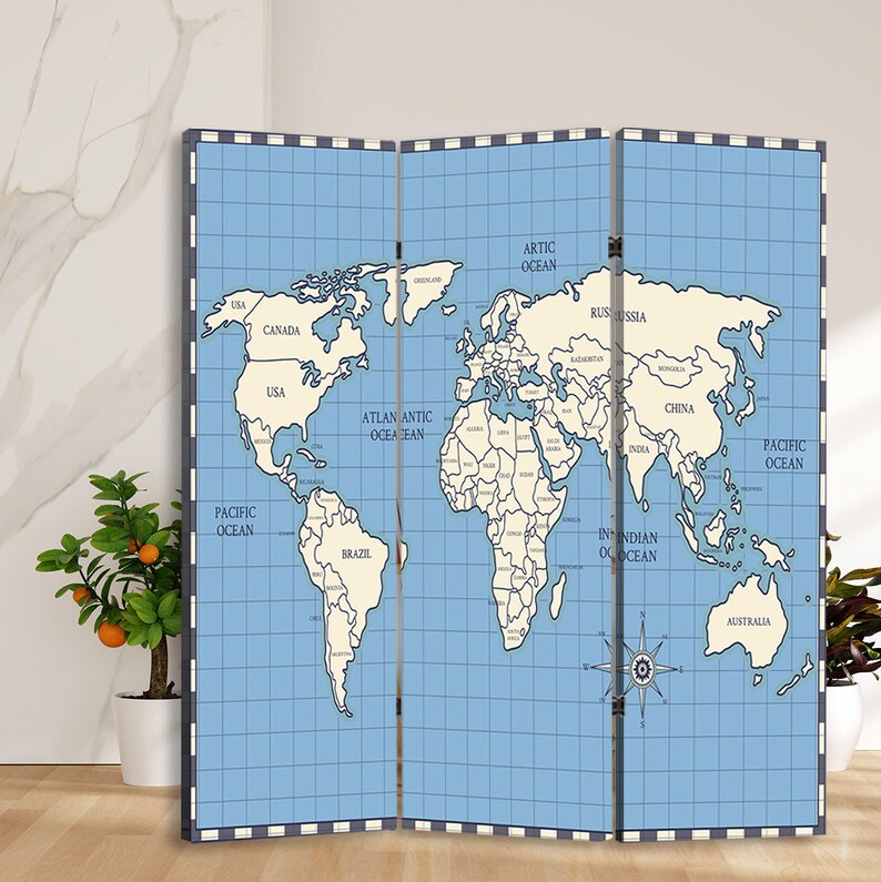 World Map Prints Canvas Room Divider National Geographic Decor Screen ...