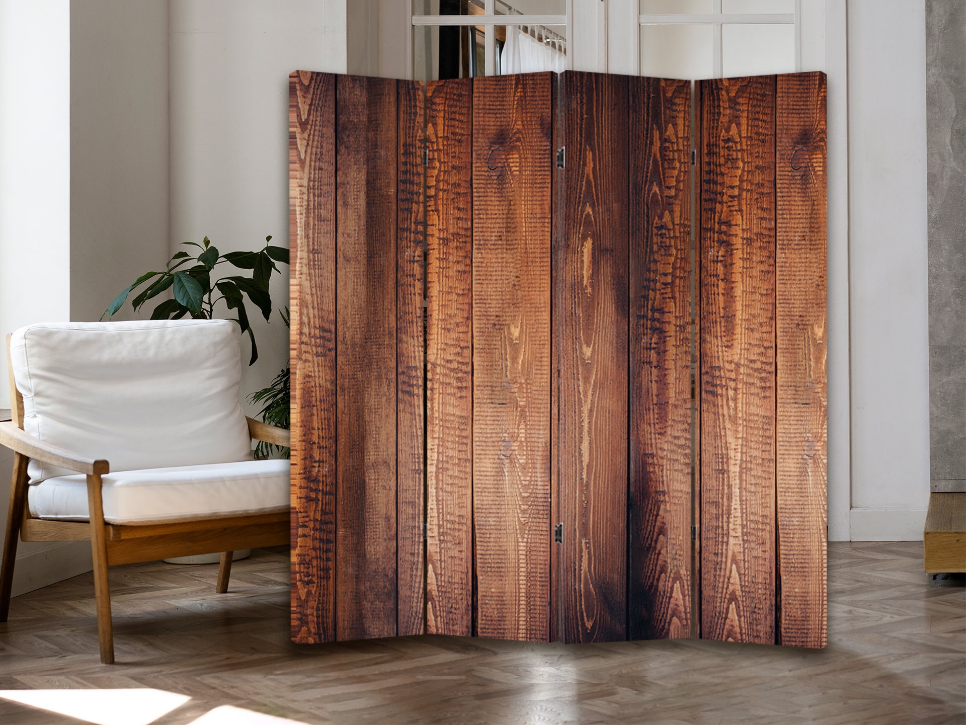 Imitation Wood Screen Print Canvas Room Divider Abstract Art Décor Free ...