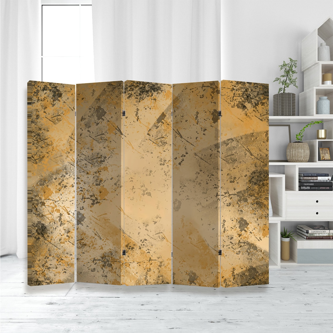 Yellow Abstract Dressing Screen Print Room Divider Freestanding Panel ...