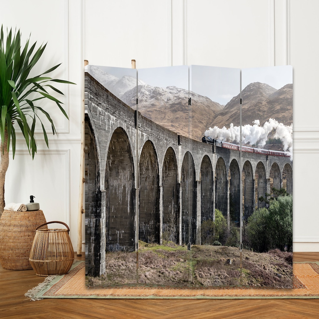 Train Print Canvas Room Divider Mountain Home Decor Bridge Bedroom ...