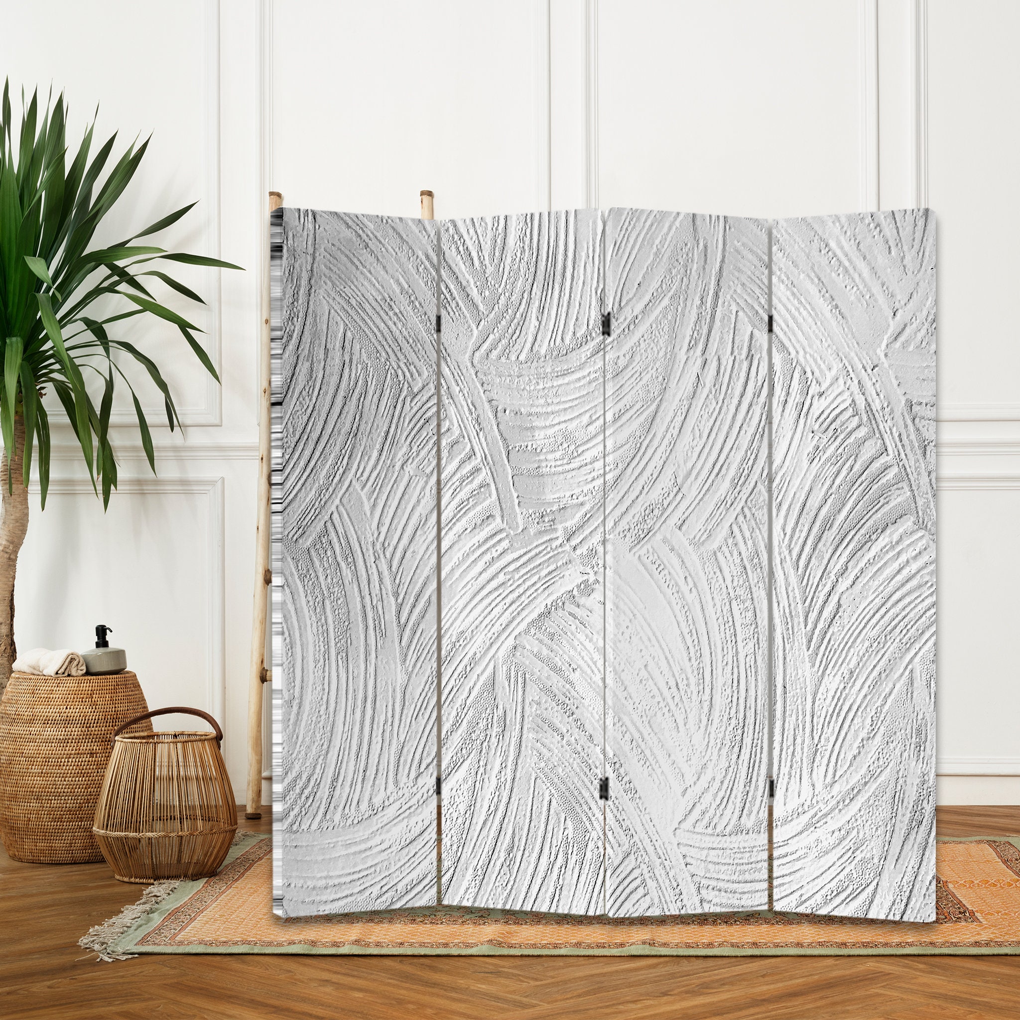 White Abstract Screen Plaster Print Textured Divider Free Standing ...