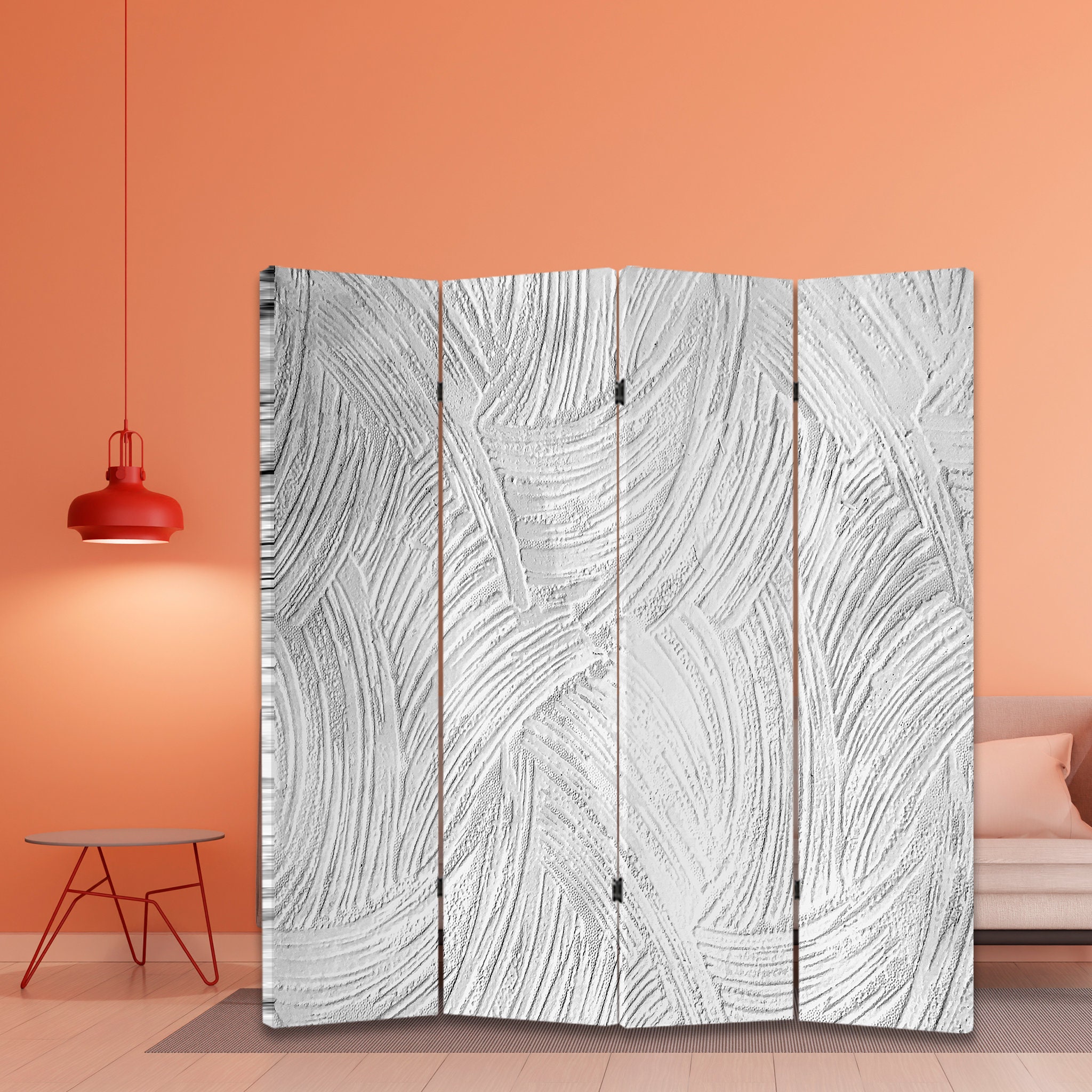 White Abstract Screen Plaster Print Textured Divider Free Standing ...