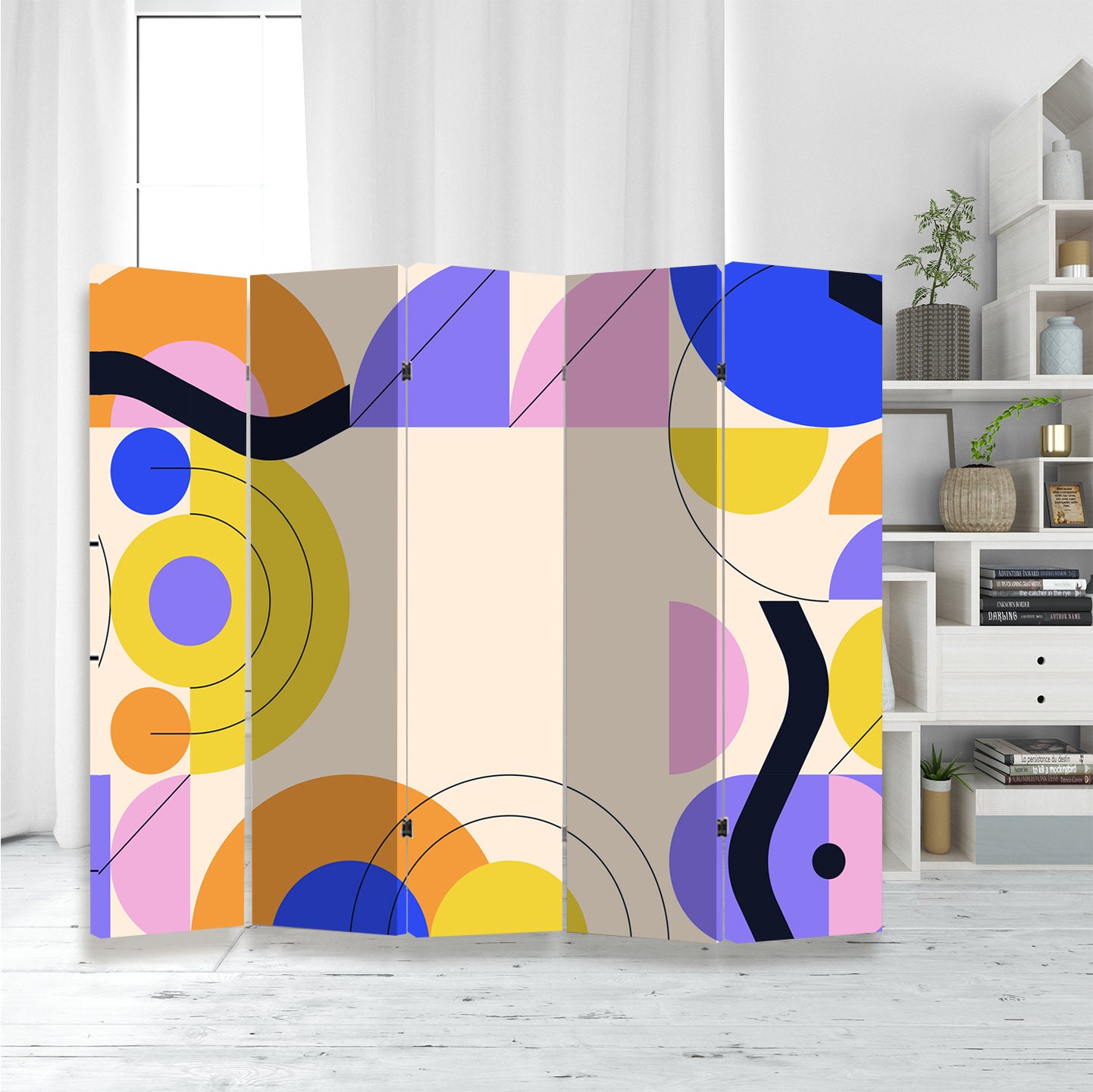 Geometric Figures Floor Screen Abstract Canvas Room Divider Circle ...