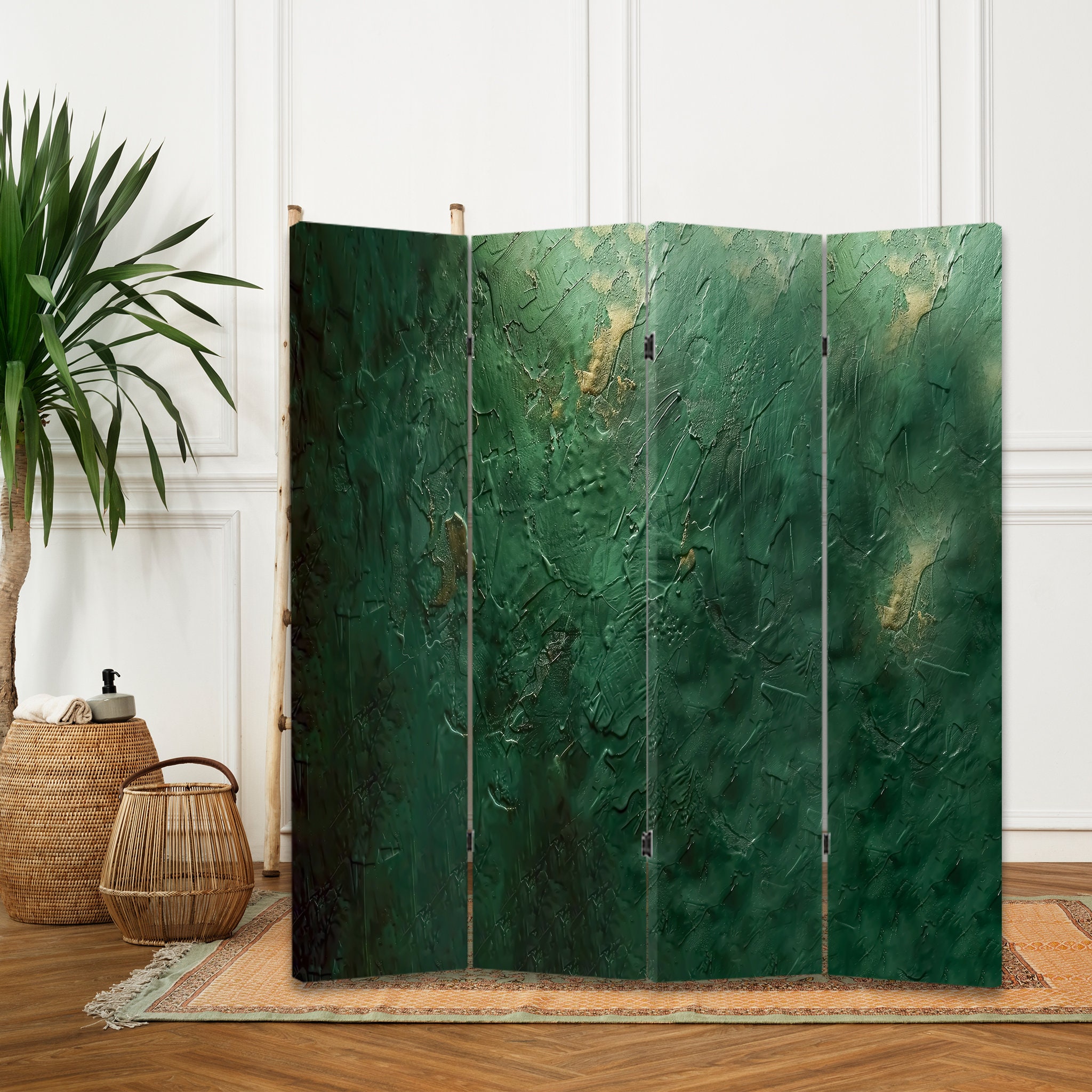 Green Paint Screen Print Room Divider Free Standing Abstract Panel Room ...