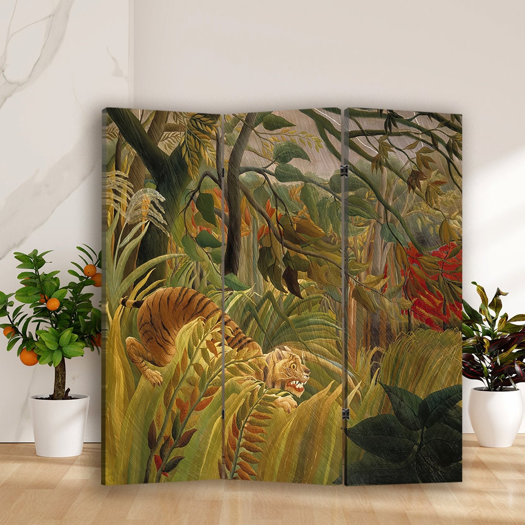 Tiger in a Tropical Storm Print Canvas Room Divider Painting by Henri ...