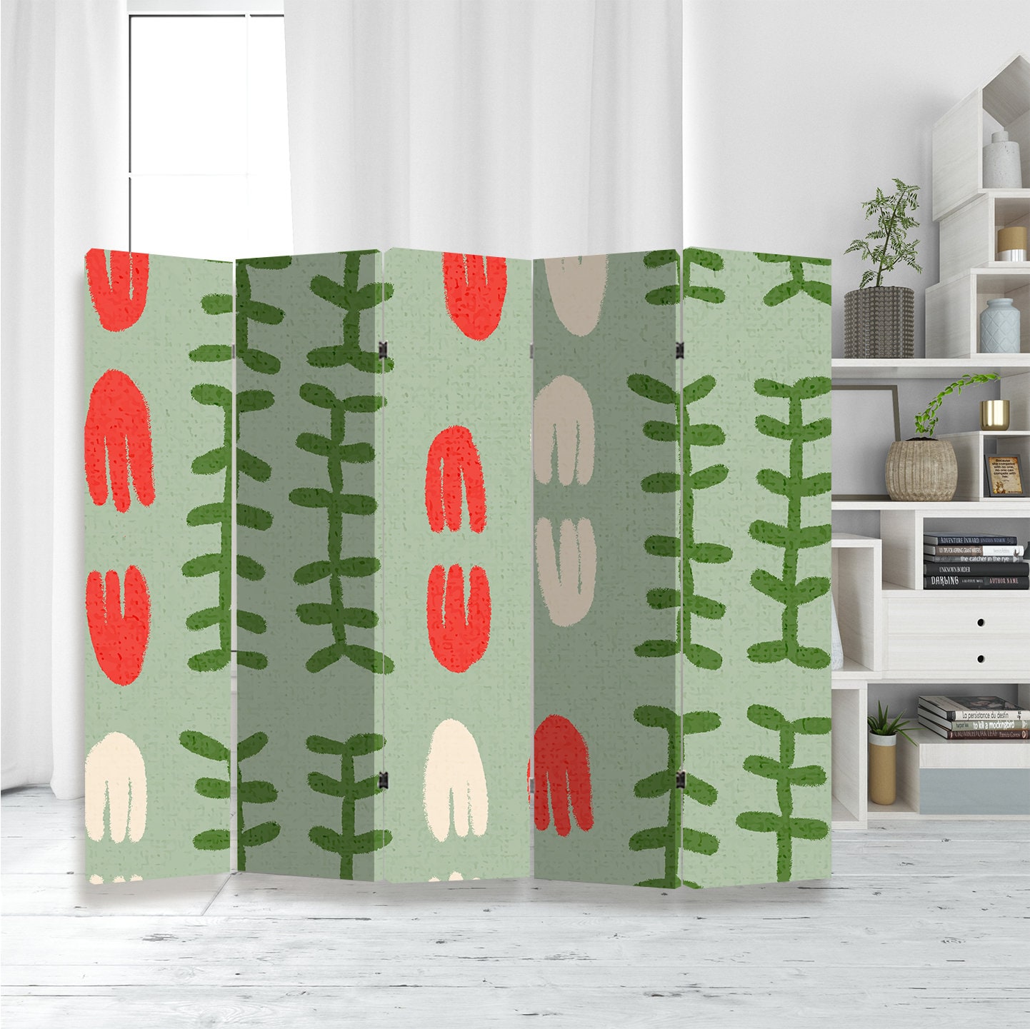 Floral Pattern Room Divider Abstract Screen Ethnic Decor Living Room ...