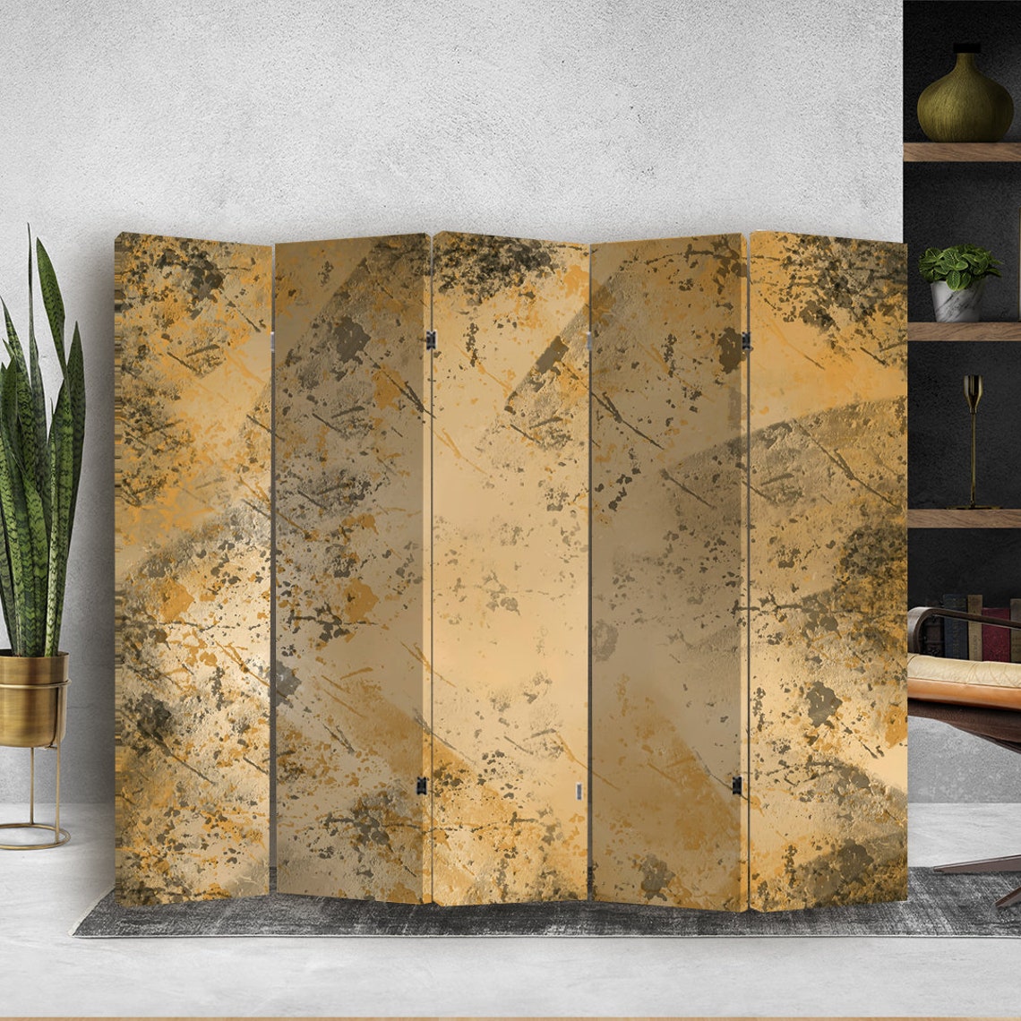Yellow Abstract Dressing Screen Print Room Divider Freestanding Panel ...