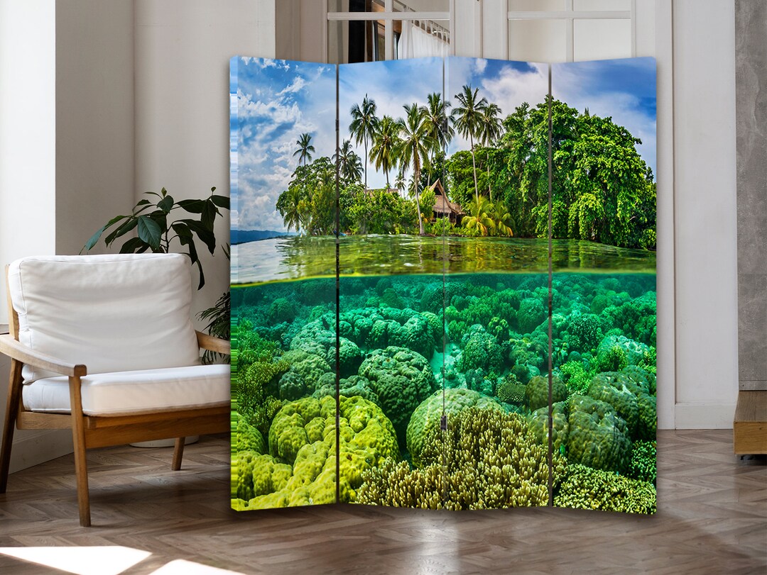 Underwater Canvas Room Divider Palm Tree Island Abstraction Print Free ...