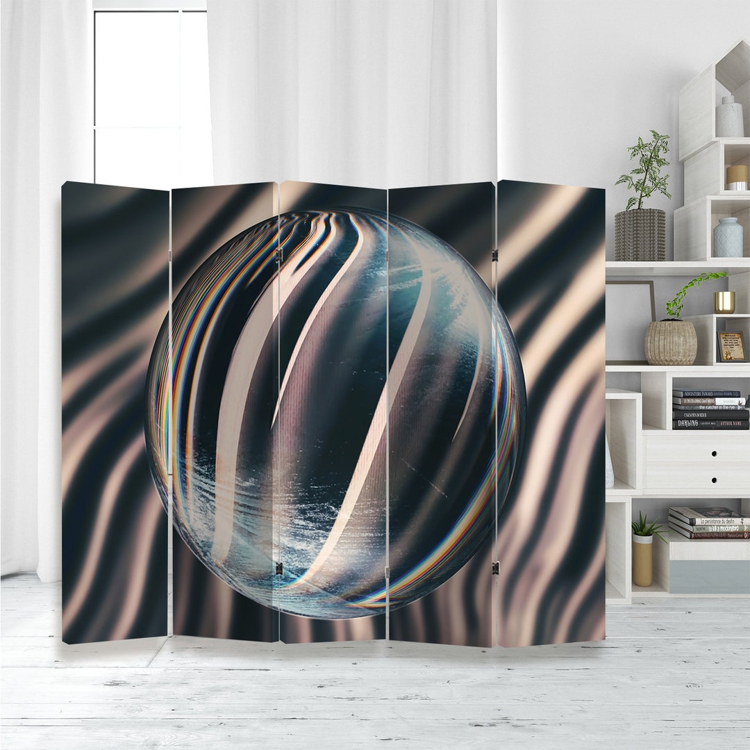 Striped Ball Print Screen Canvas Abstract Room Divider Modern Art ...