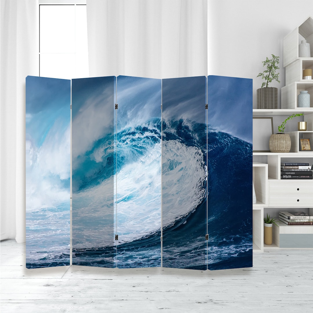 Wave Room Divider Seascape Screen Print on Canvas Free Standing Art ...