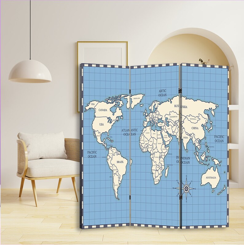 World Map Prints Canvas Room Divider National Geographic Decor Screen ...