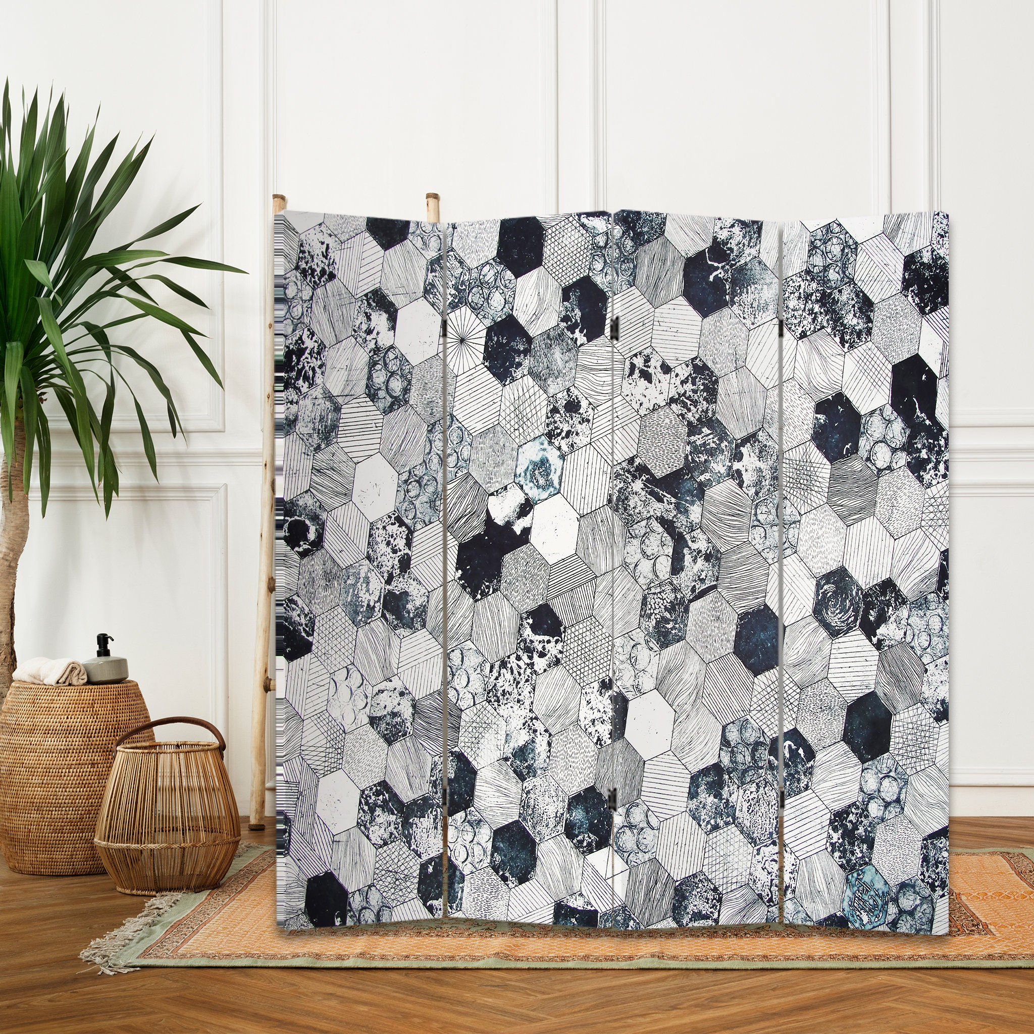 Gray Hexagon Screen Room Divider Panel Geometric Abstract Modern ...