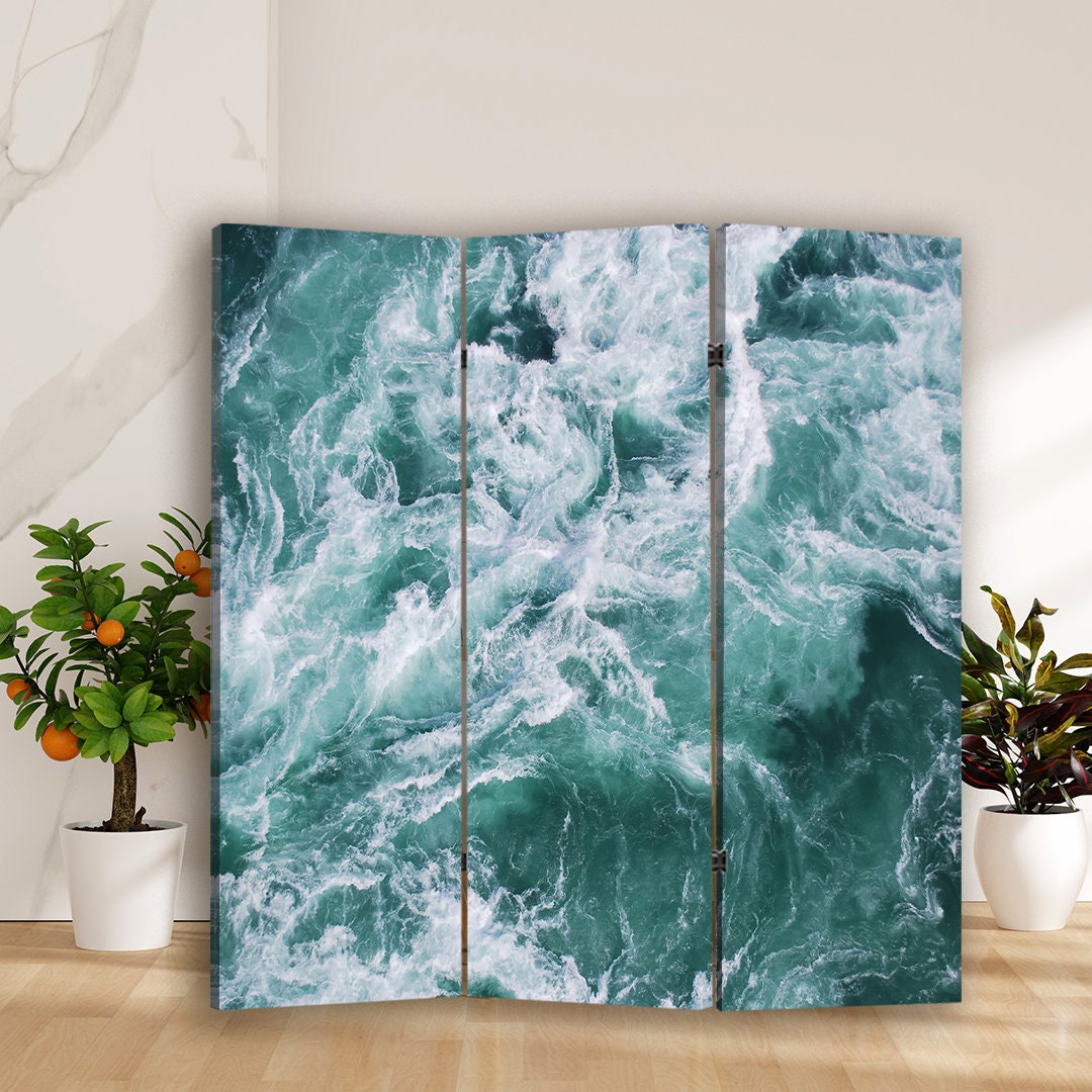Wave Print Screen Canvas Seascape Divider Freestanding Ocean Art Decor ...