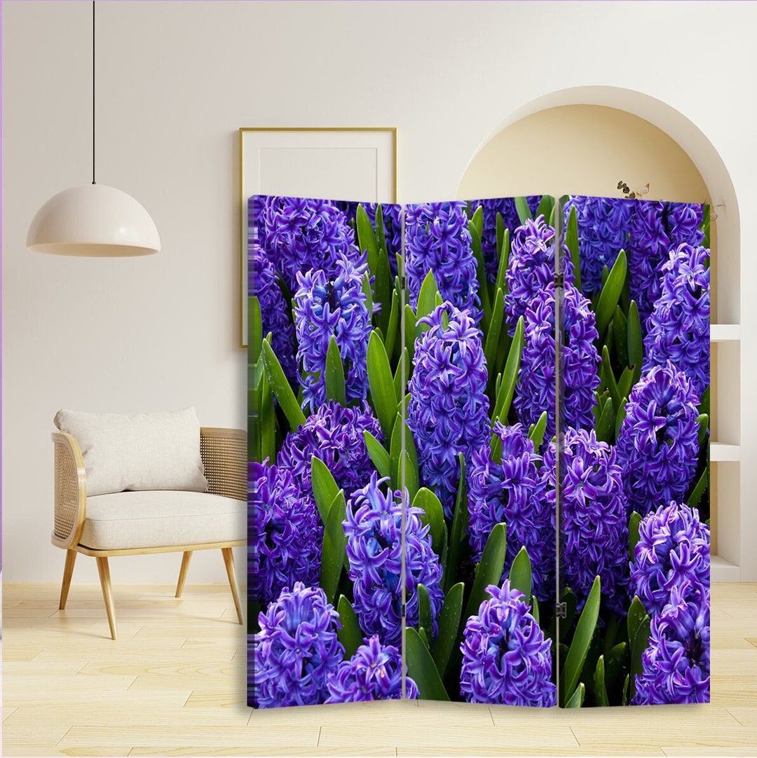 Blue Flower Print Canvas Room Divider Screen Hyacinth Print Botanical ...
