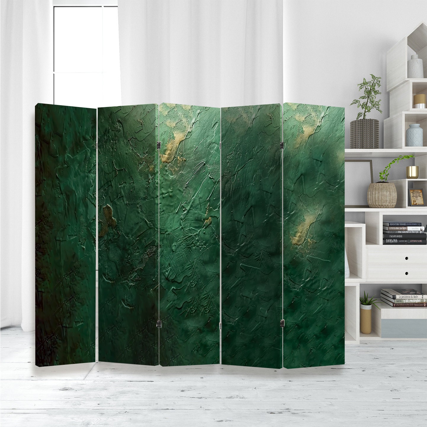 Green Paint Screen Print Room Divider Free Standing Abstract Panel Room ...