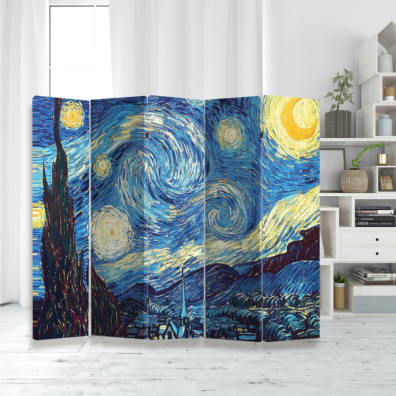 Starry Night Print Canvas Room Divider Vincent Van Gogh Art Decor ...