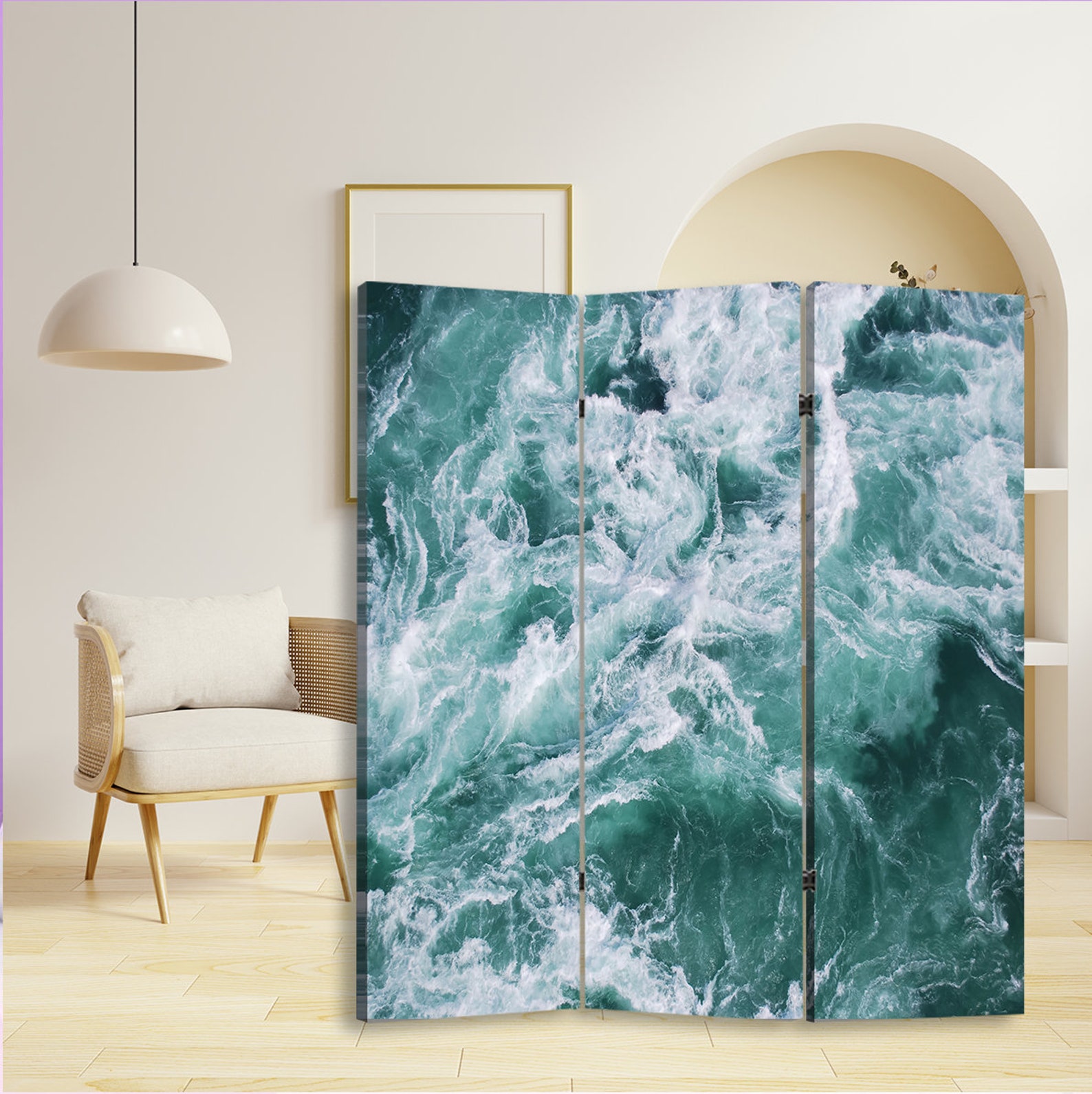 Wave Print Screen Canvas Seascape Divider Freestanding Ocean Art Decor ...