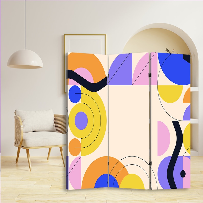 Geometric Figures Floor Screen Abstract Canvas Room Divider Circle ...