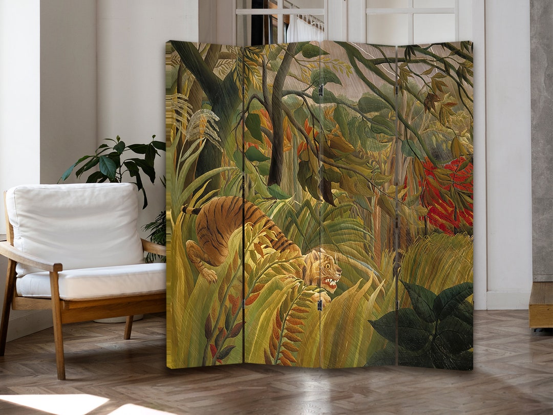 Tiger in a Tropical Storm Print Canvas Room Divider Painting by Henri ...