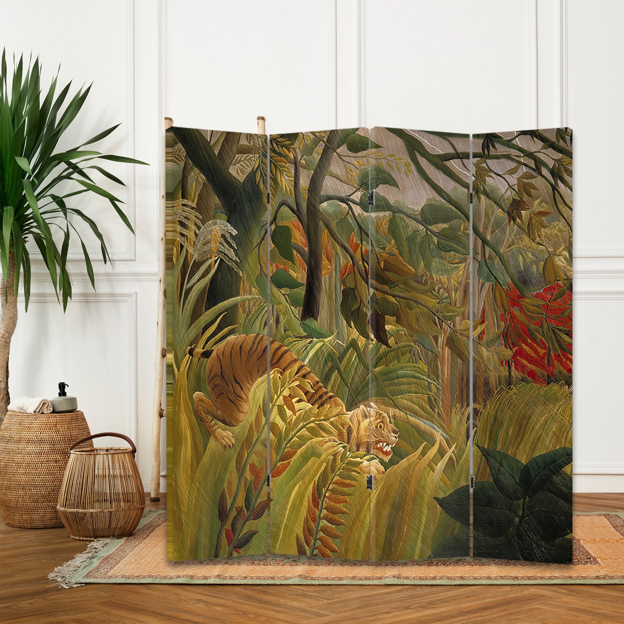 Tiger in a Tropical Storm Print Canvas Room Divider Painting by Henri ...
