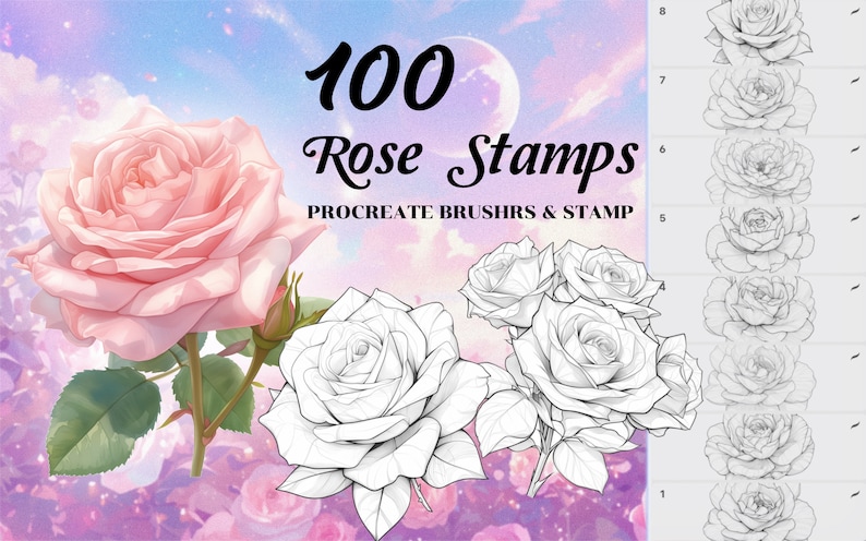 Procreate Rose Flower Stamps: 100+ Botanical Brushes, Tattoo Reference ...