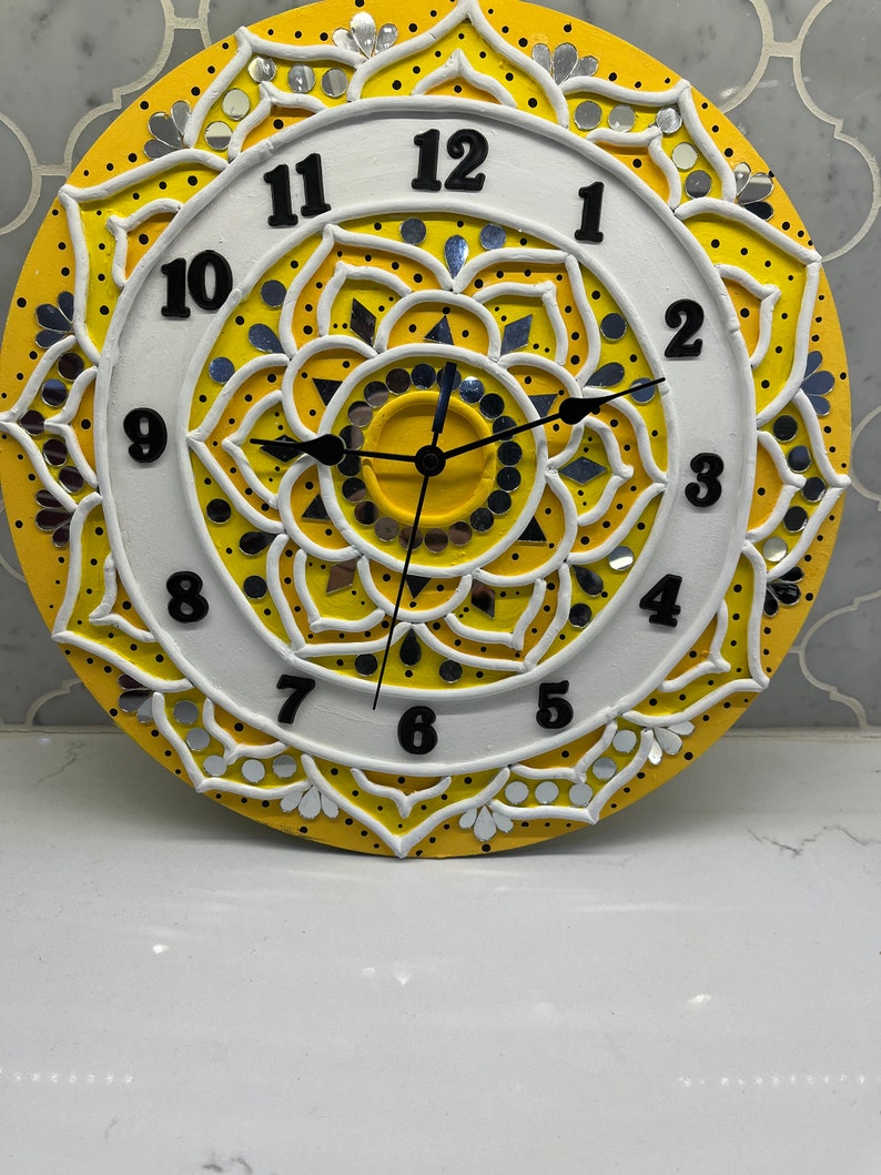 Wall Clock- Clay and Mirror Art - Etsy