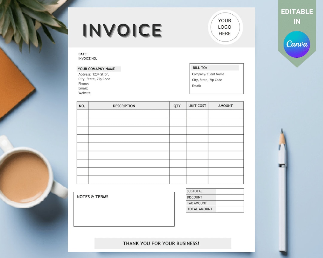Digital Invoice Template, Invoice Design, Printable Billing Form ...