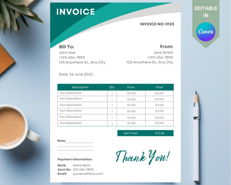Customizable Invoice Template Printable Invoice Form Canva Invoice ...