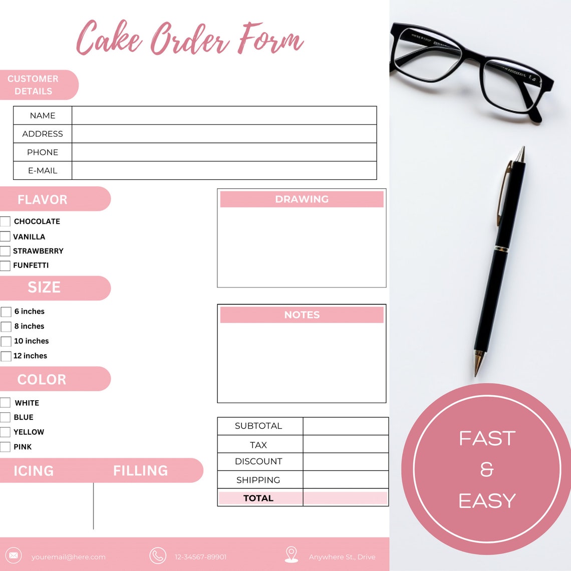 Cake Order Form, Editable Order Form Template, Canva Order Form ...