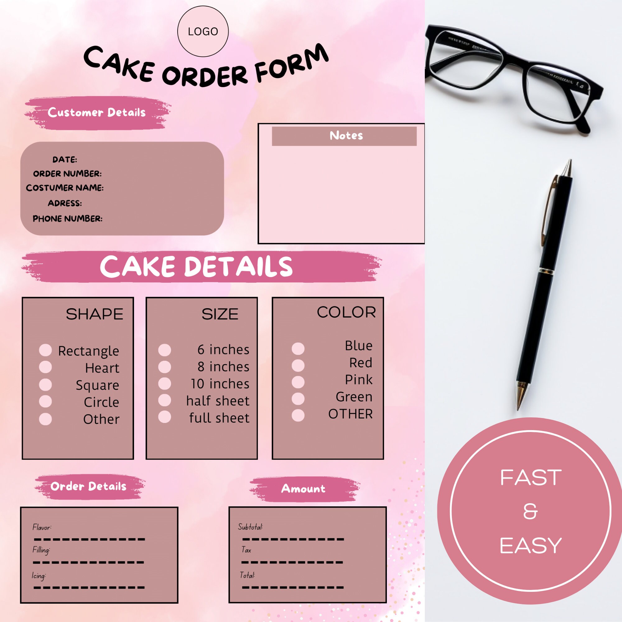 Editable Cake Order Form Customizable Bakery Form Order Form - Etsy