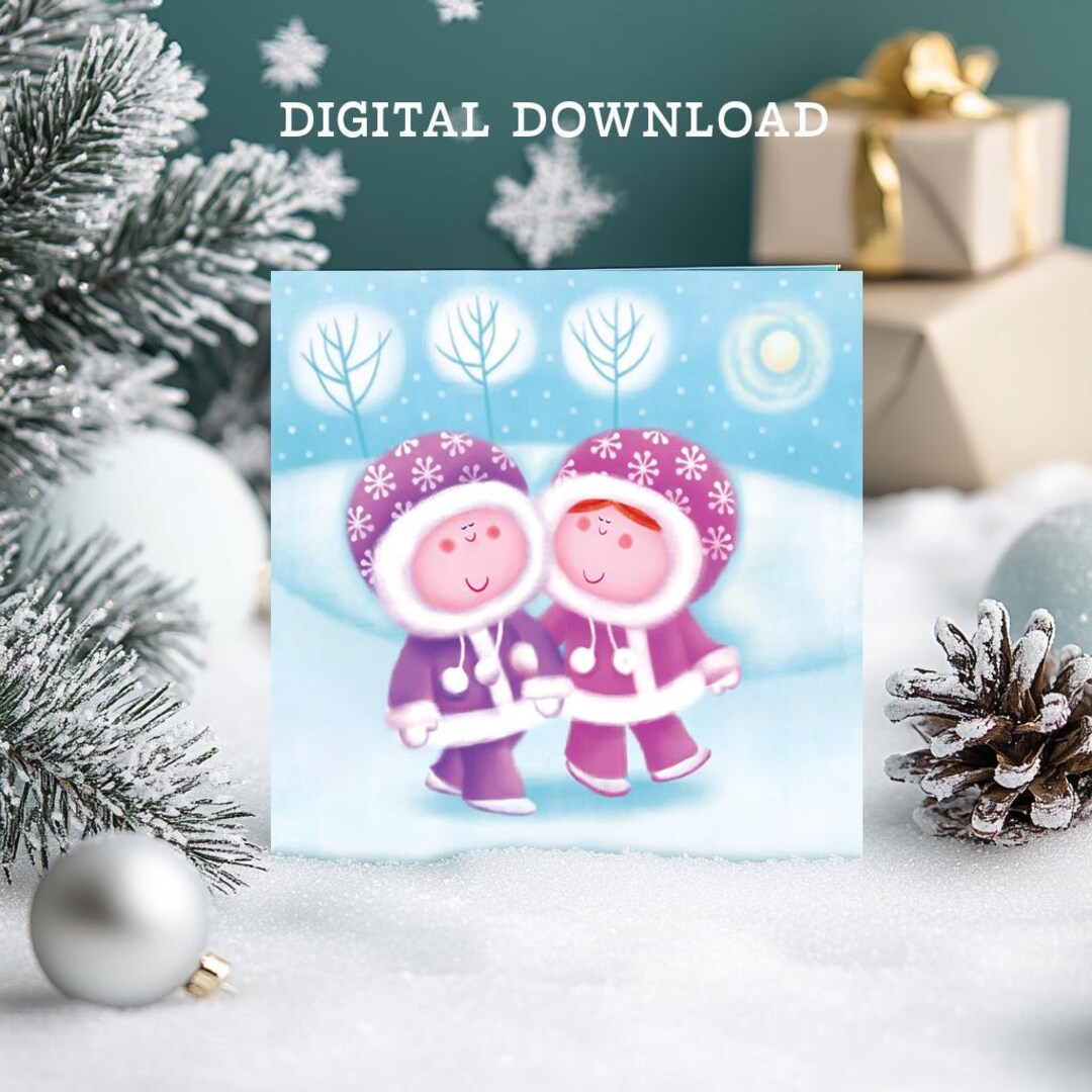 Cute Christmas Eskimo Walk Christmas Card Digital Download - Etsy