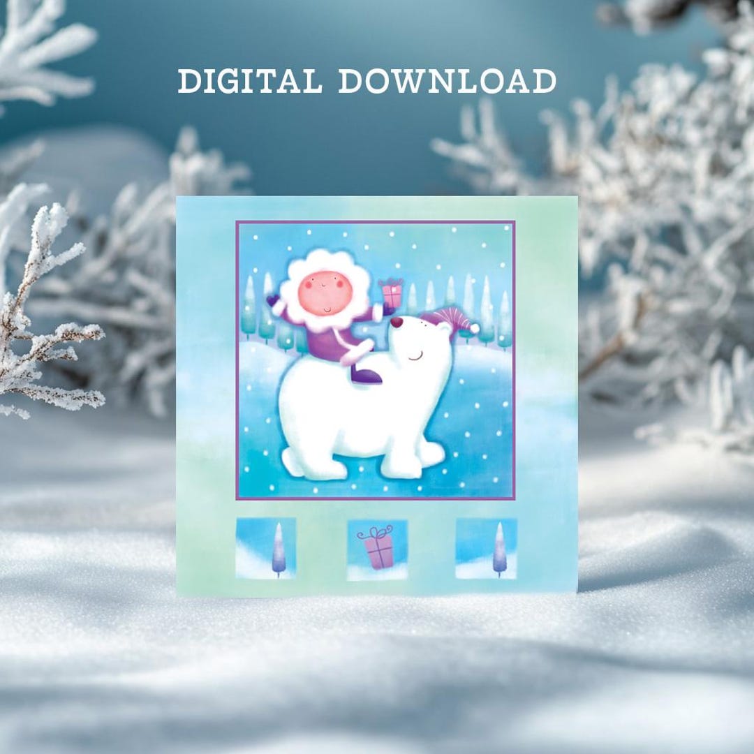 Cute Eskimo Polar Christmas Card Digital Design - Etsy