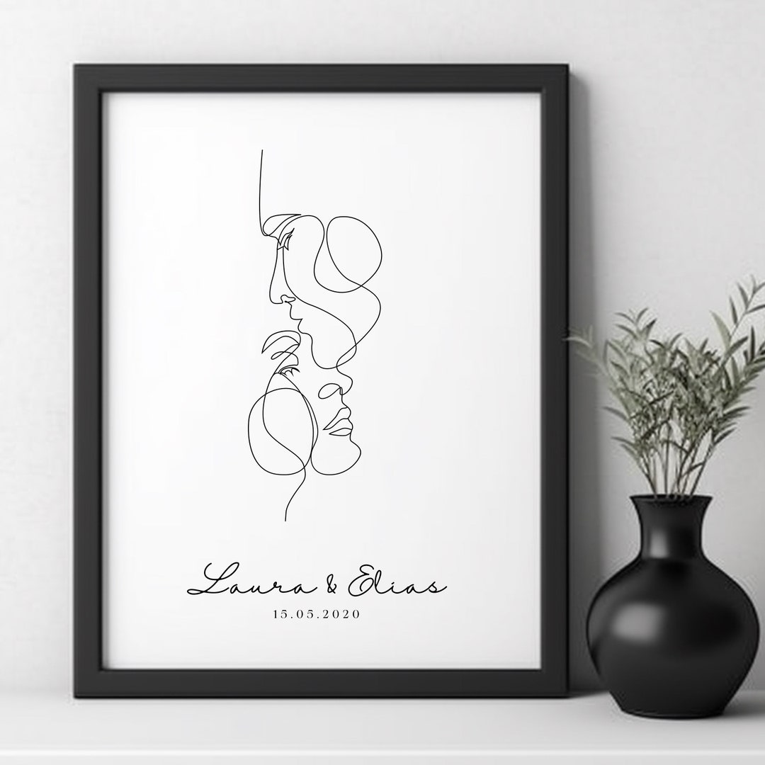 Personalized Poster for Couples Mural With Name and Date Line Art Wall ...