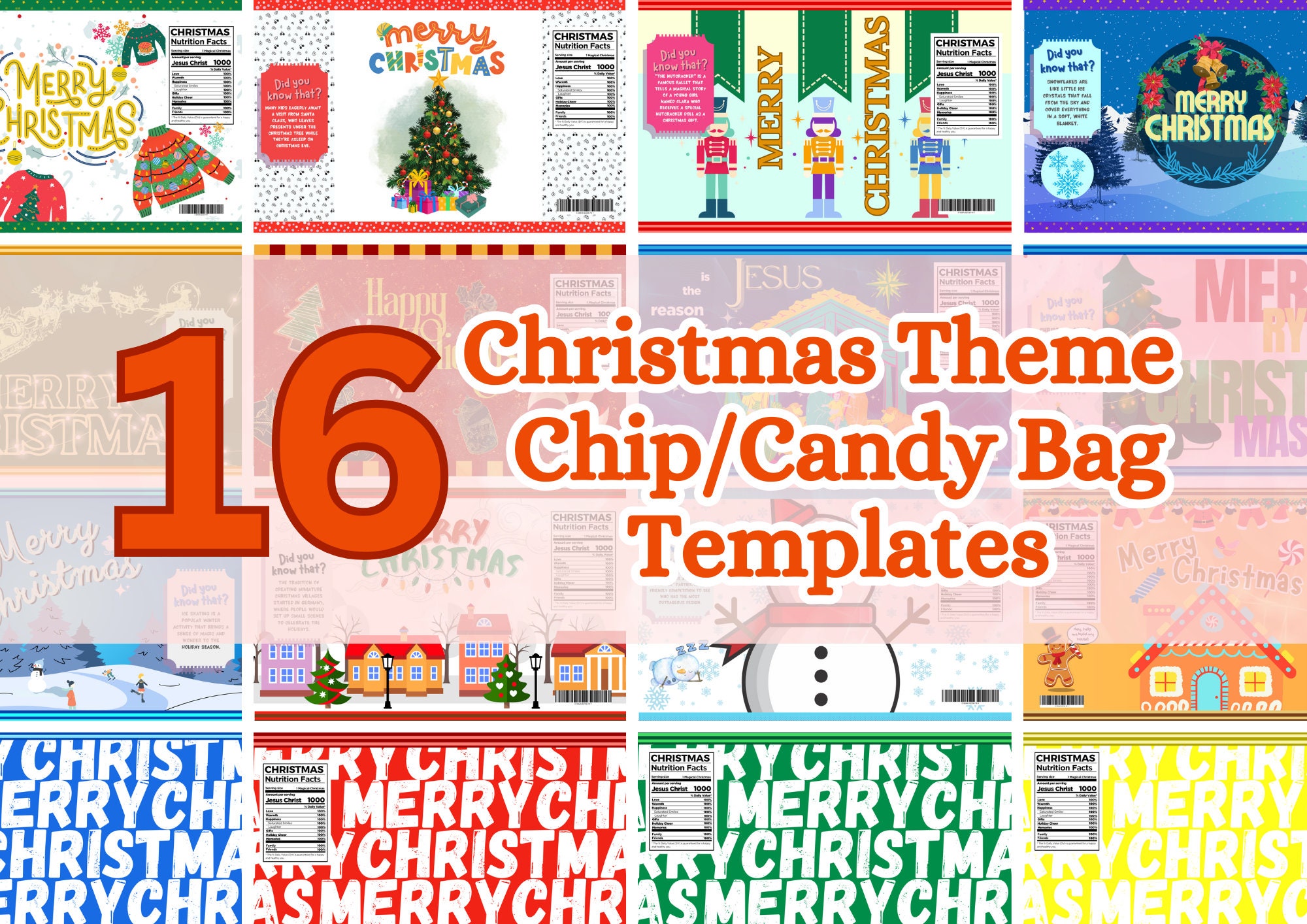 CHRISTMAS Chip Bag Digital Printable Holiday Favor, Ready to Print Chip ...