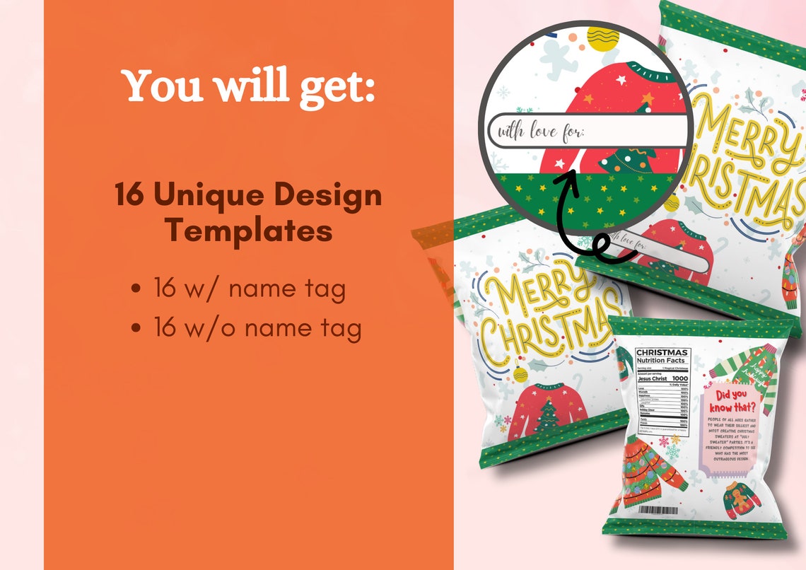 CHRISTMAS Chip Bag Digital Printable Holiday Favor, Ready to Print Chip ...