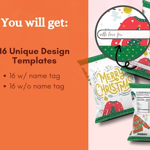 CHRISTMAS Chip Bag Digital Printable Holiday Favor, Ready to Print Chip ...