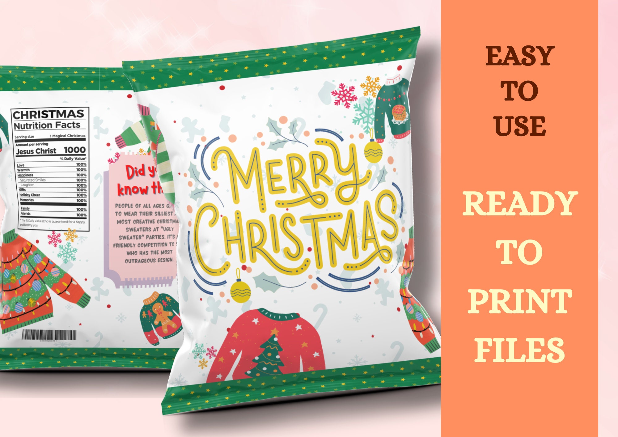 CHRISTMAS Chip Bag Digital Printable Holiday Favor, Ready to Print Chip ...