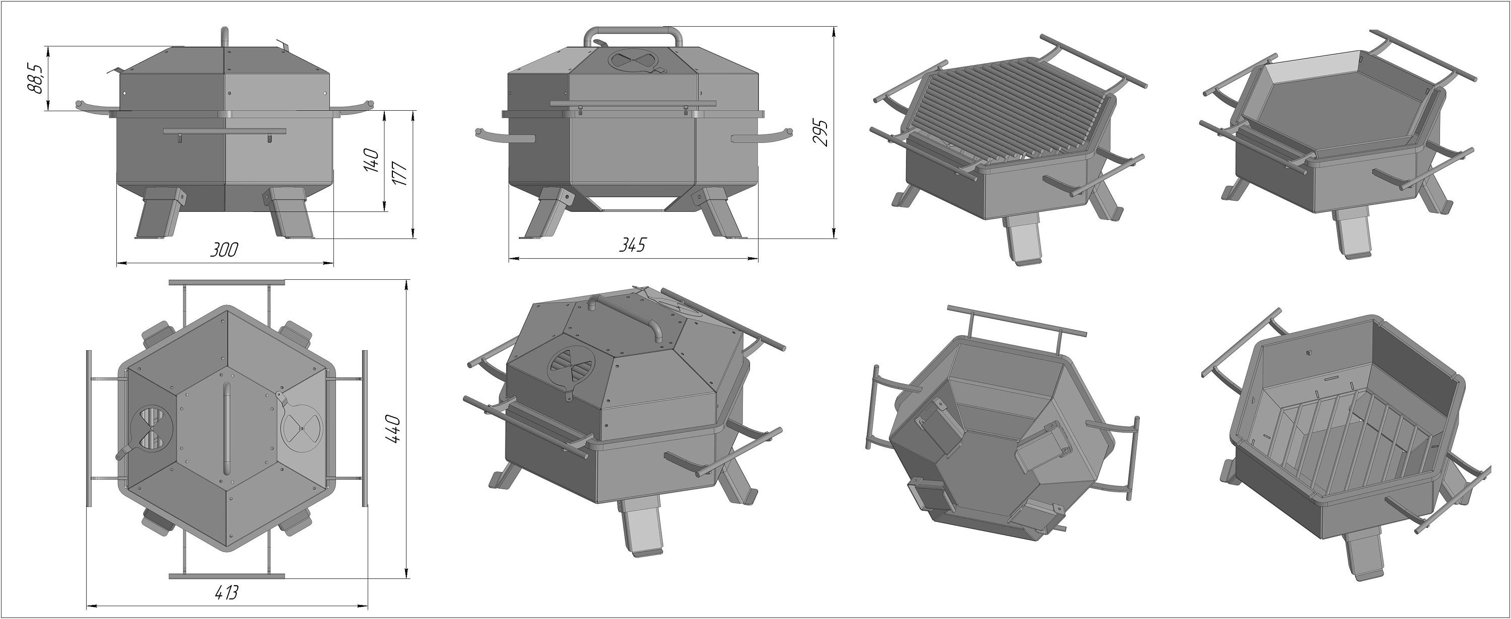 Hexagonal Hibachi Grill Camping Grill Fire Bowl, Tabletop Grill ...