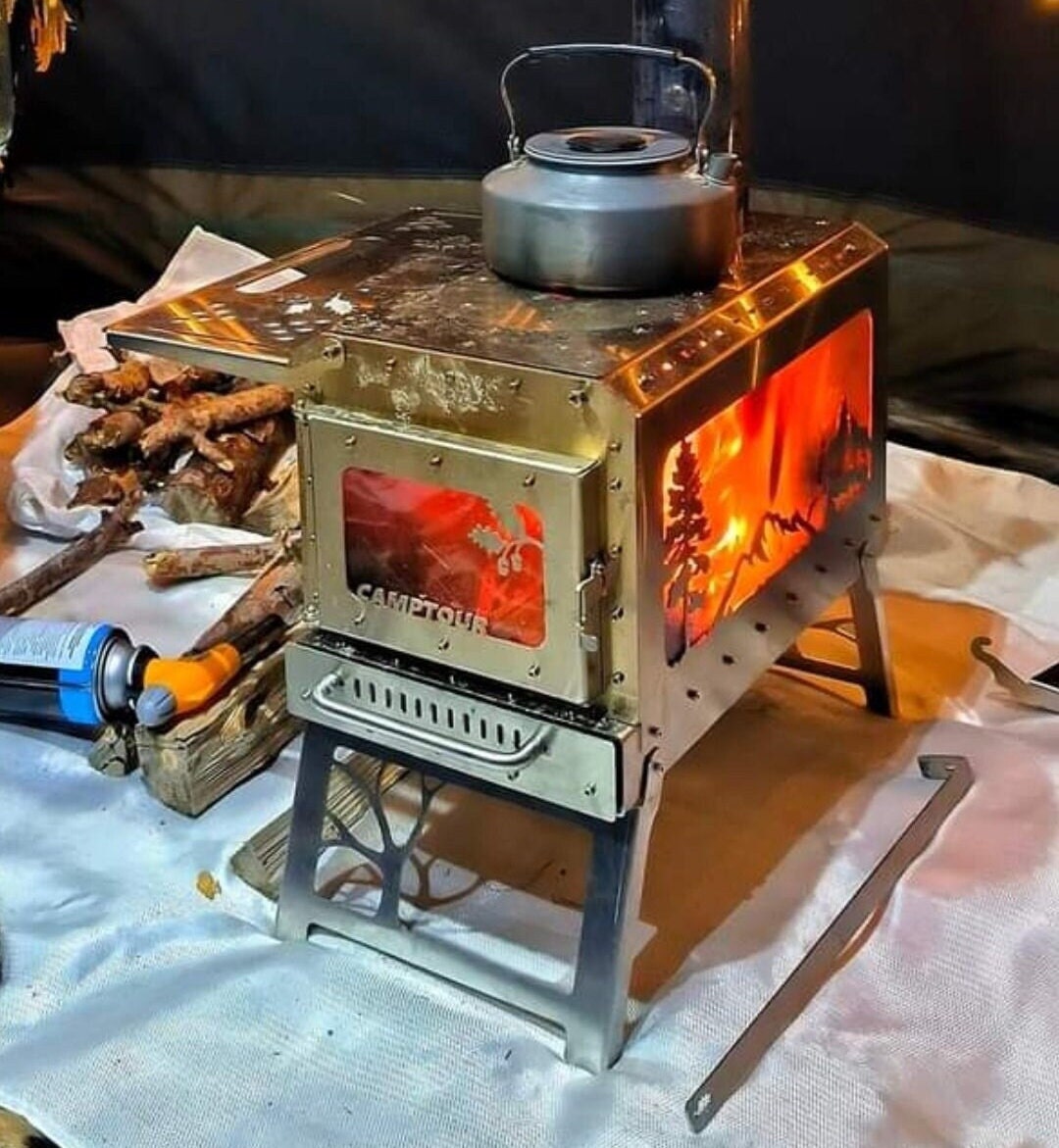 Mini Pellet Stove Complete With Chimney! Hot Tent Stove Using Wood or ...